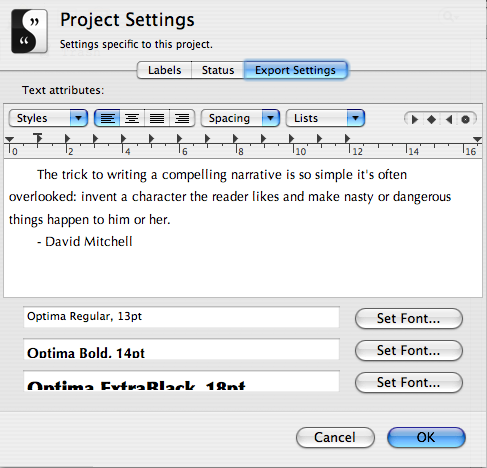 UI : minor : Export option's titles become font descriptors - Scrivener for macOS - Literature ...